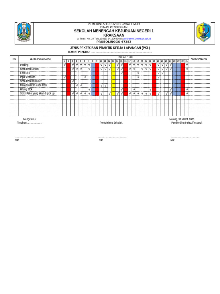 Form Jenis Pekerjaan PKL (1 Juli) | PDF