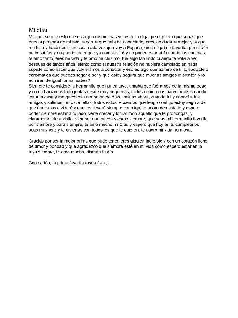 Carta para Una Prima | PDF
