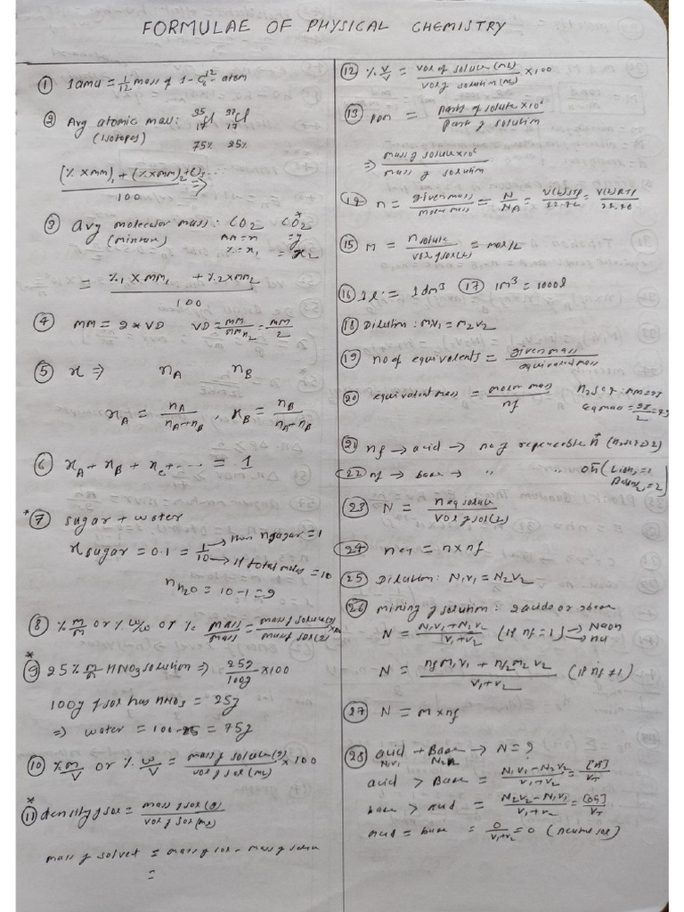 Formula Physical Chemistry NEET | PDF