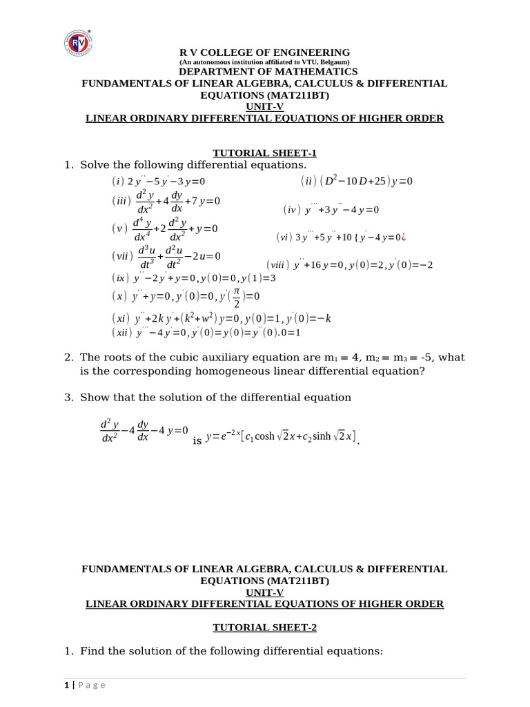 Tut sheets_Unit-5_MAT211BT | PDF | Equations | Mathematical Objects