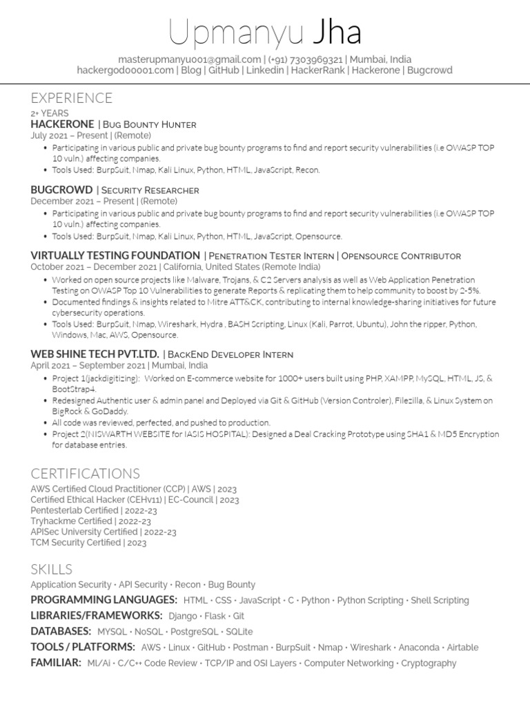 Upmanyu_Jha_CV | PDF | Python (Programming Language) | Amazon Web Services