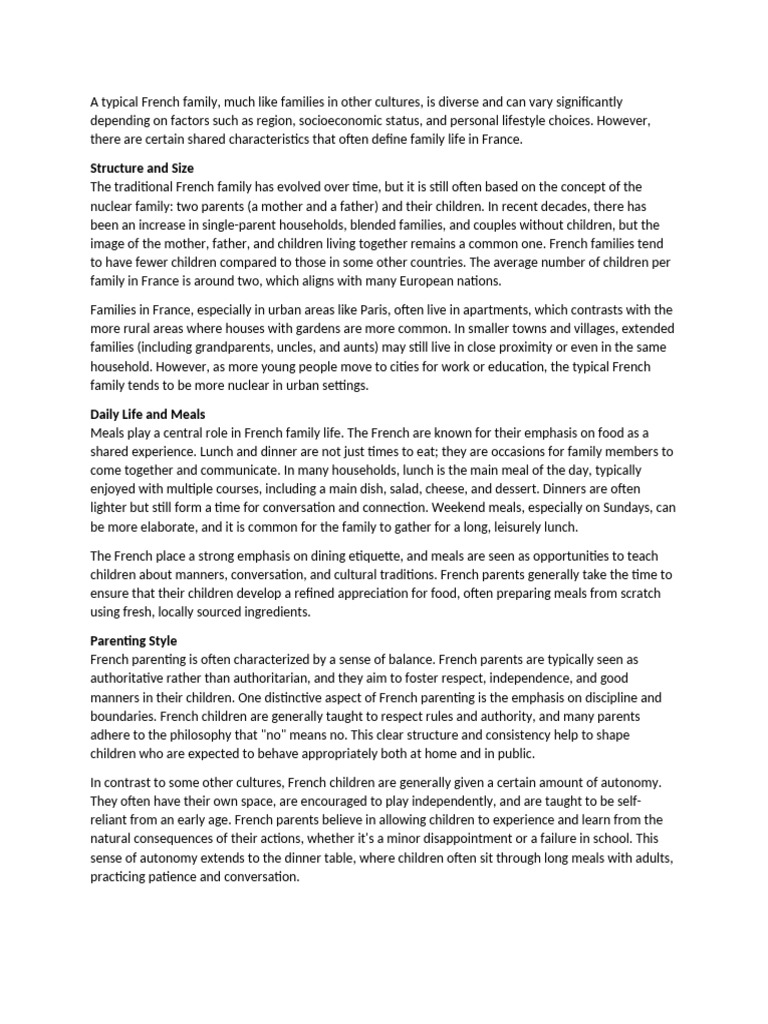 Characteristics of a Typical French Family | PDF | Family | Meal