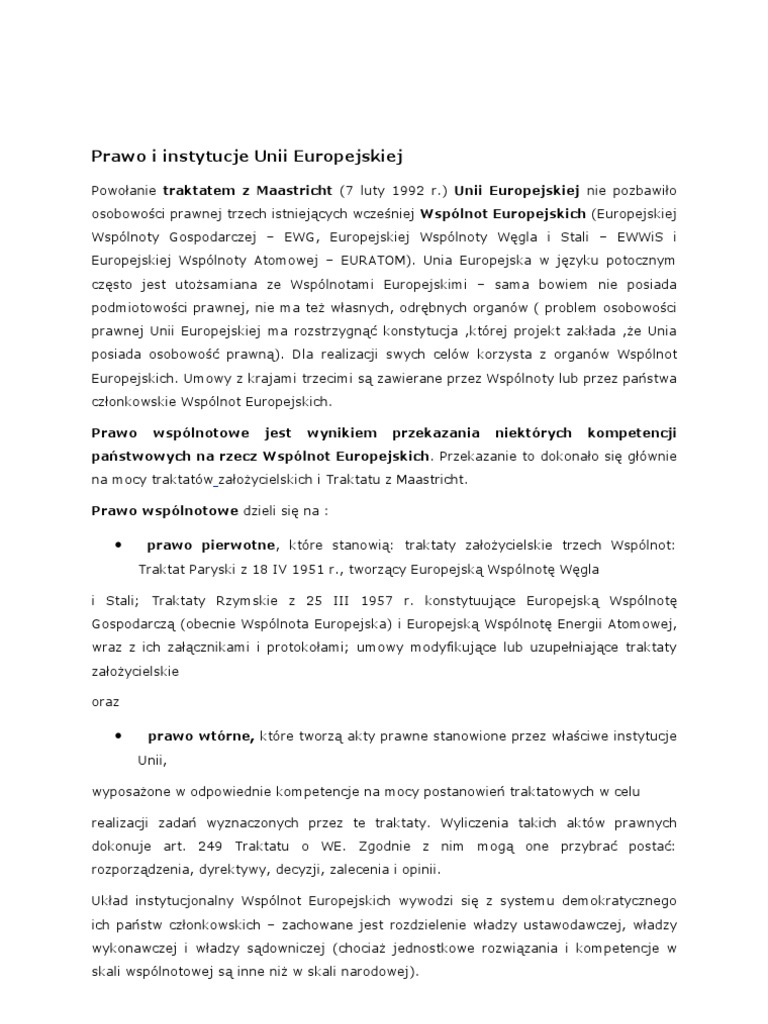 Prawo I Instytucje Unii Europejskiej | PDF