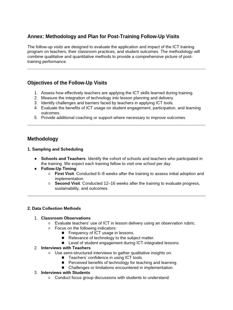 Annex_ Methodology and Plan for Post-Training Follow-Up Visits | PDF ...
