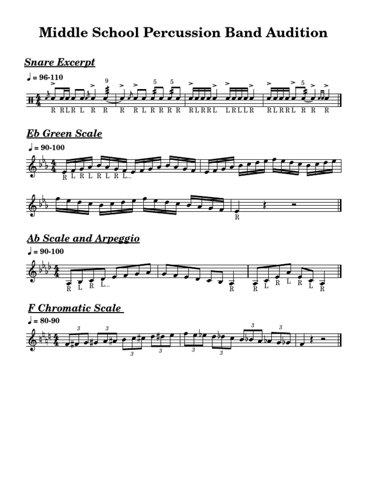 Middle School Percussion Audition Guide | PDF
