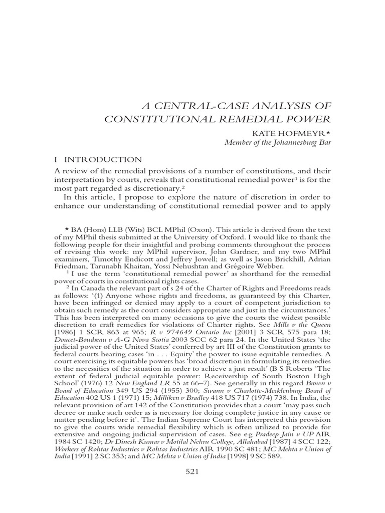 Hofmeyr_A central-case analysis of constitutional remedial power | PDF ...