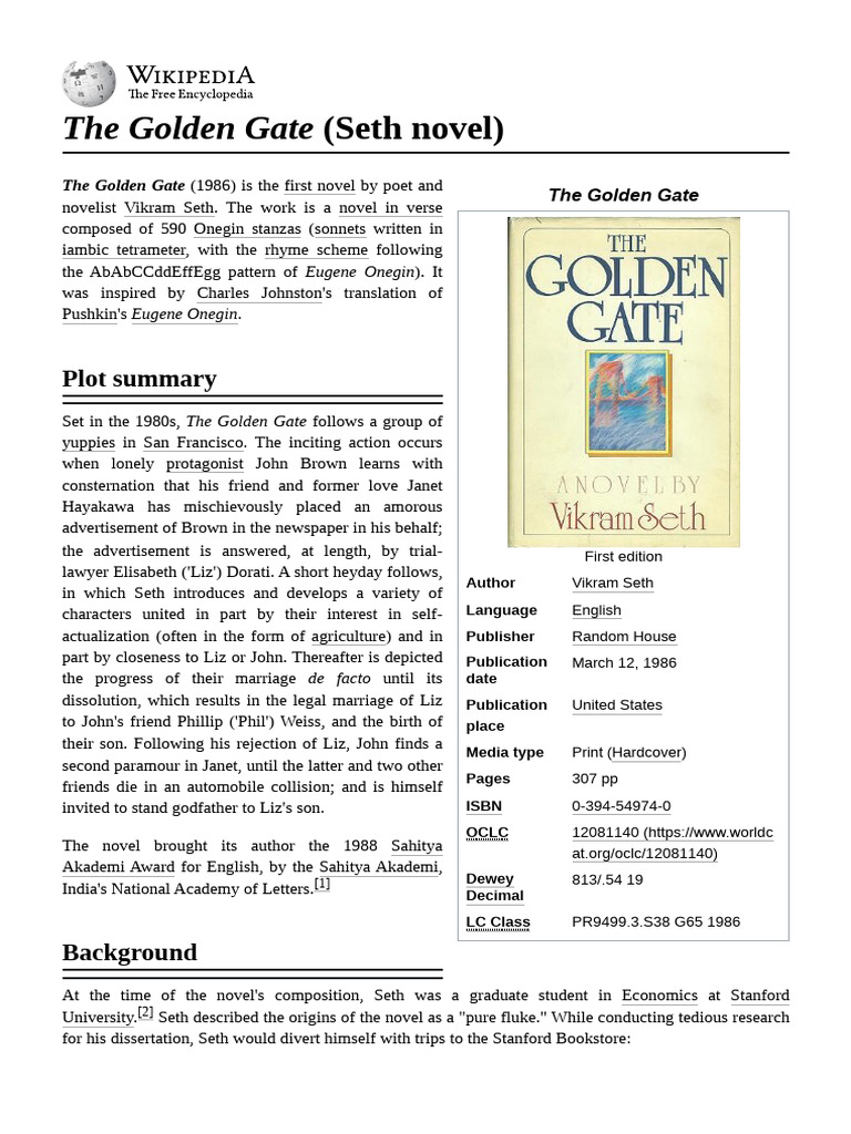 The Golden Gate (Seth Novel) | PDF | Literary Theory | Narrative Forms