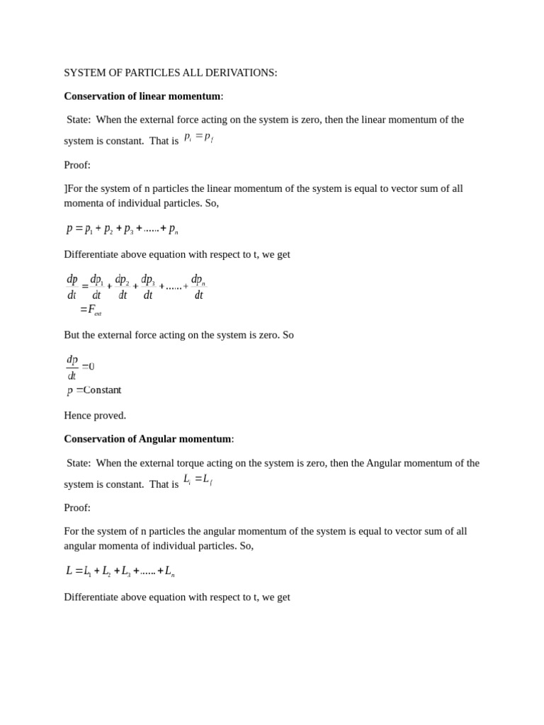 Derivations of Momentum and Torque | PDF