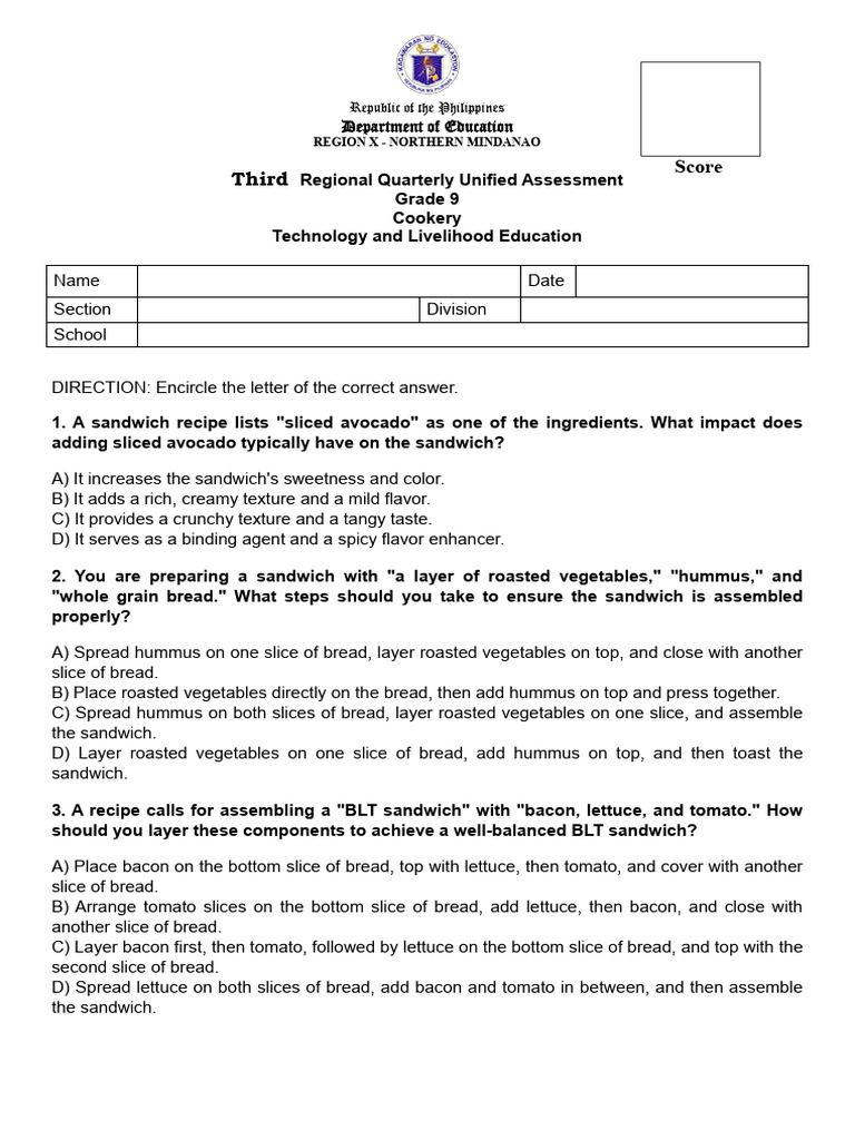 Grade 9 Cookery Assessment Guide | PDF | Breads | Chocolate