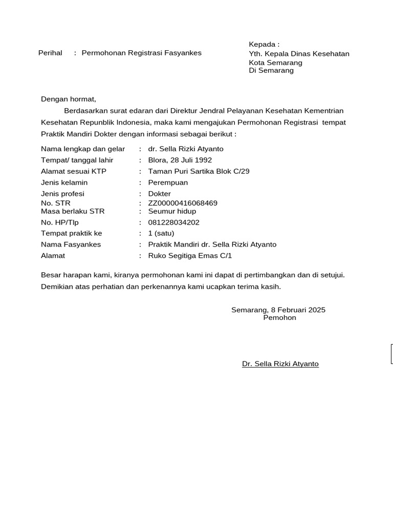 Form Permohonan Surat Keterangan Di Fasyankes | PDF