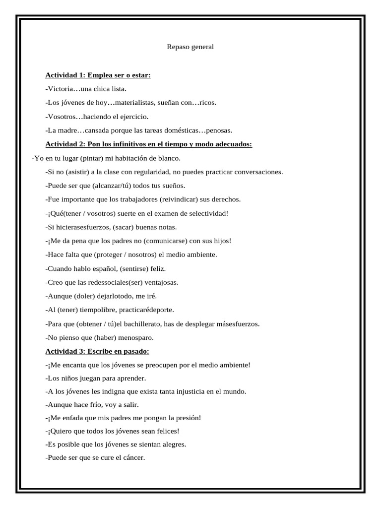 Ejercicios de Gramática Española Avanzada | PDF | La dependencia de ...