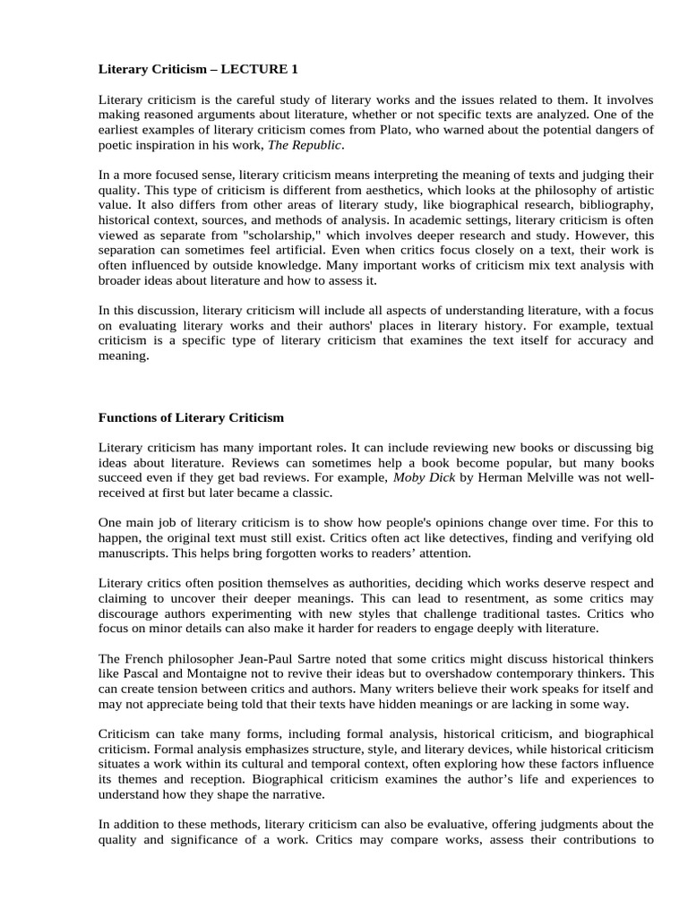 Literary Criticism Lecture Full | PDF | Psychoanalysis | Unconscious Mind