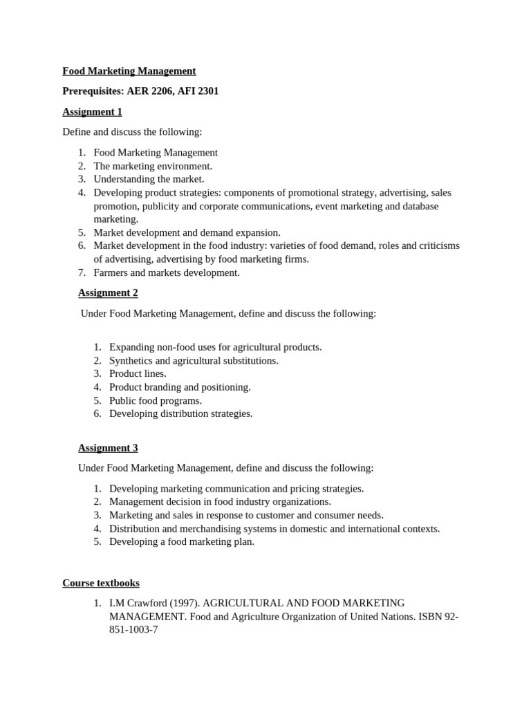 Food Marketing Management Overview | PDF