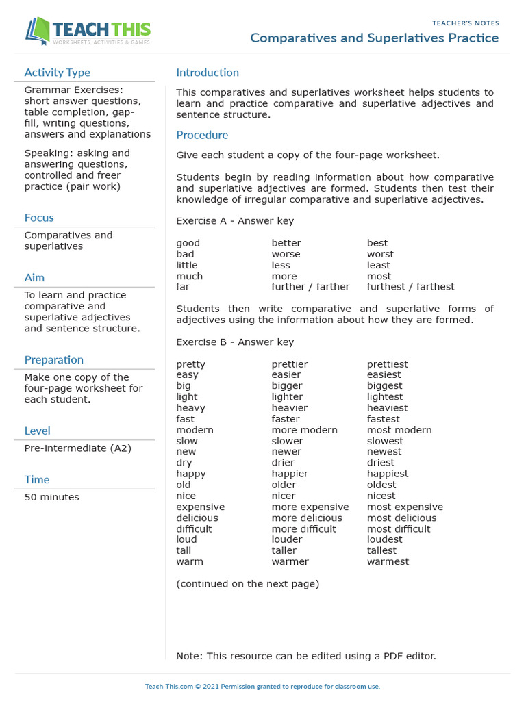 Comparatives and Superlatives Practice | PDF | Adjective | Linguistic ...