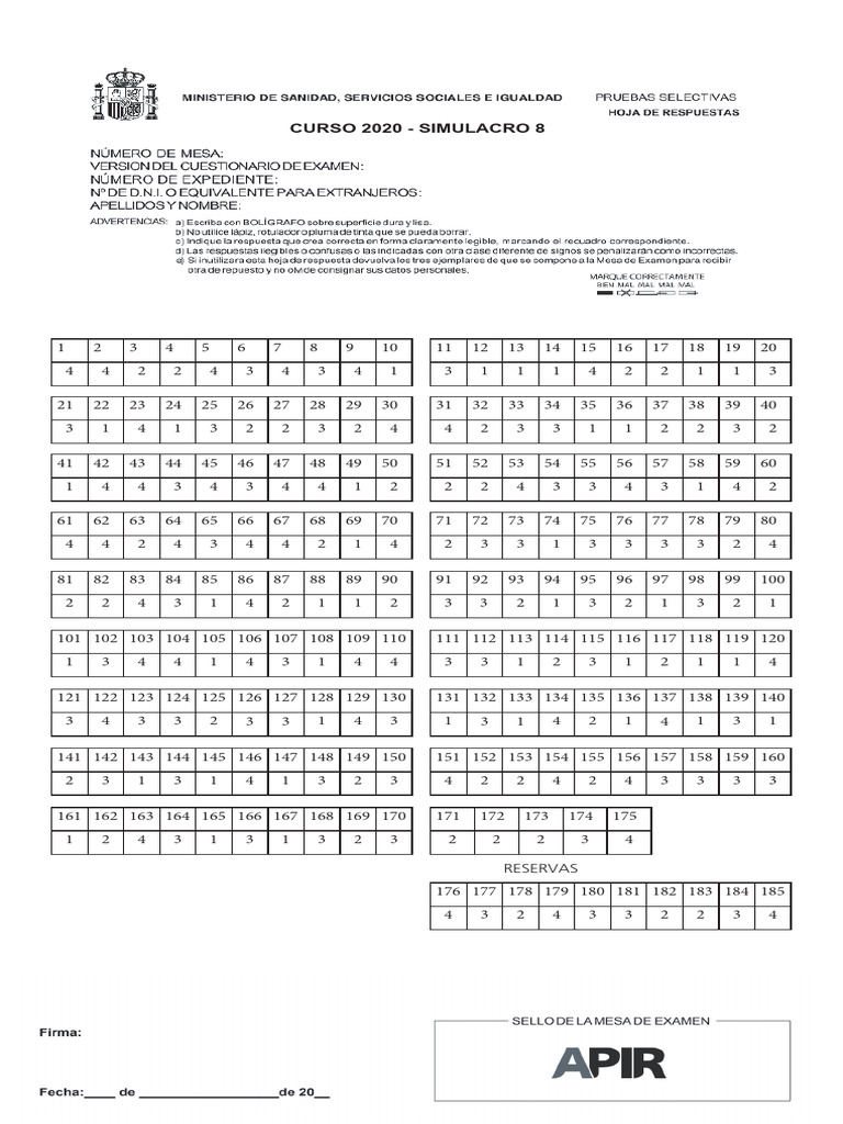 Apir. Simulacro 8. 02-Respuestas | PDF