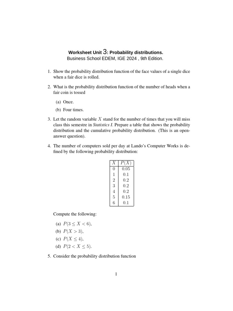 Exercises_24 - Unit 3 | PDF | Variance | Probability Distribution