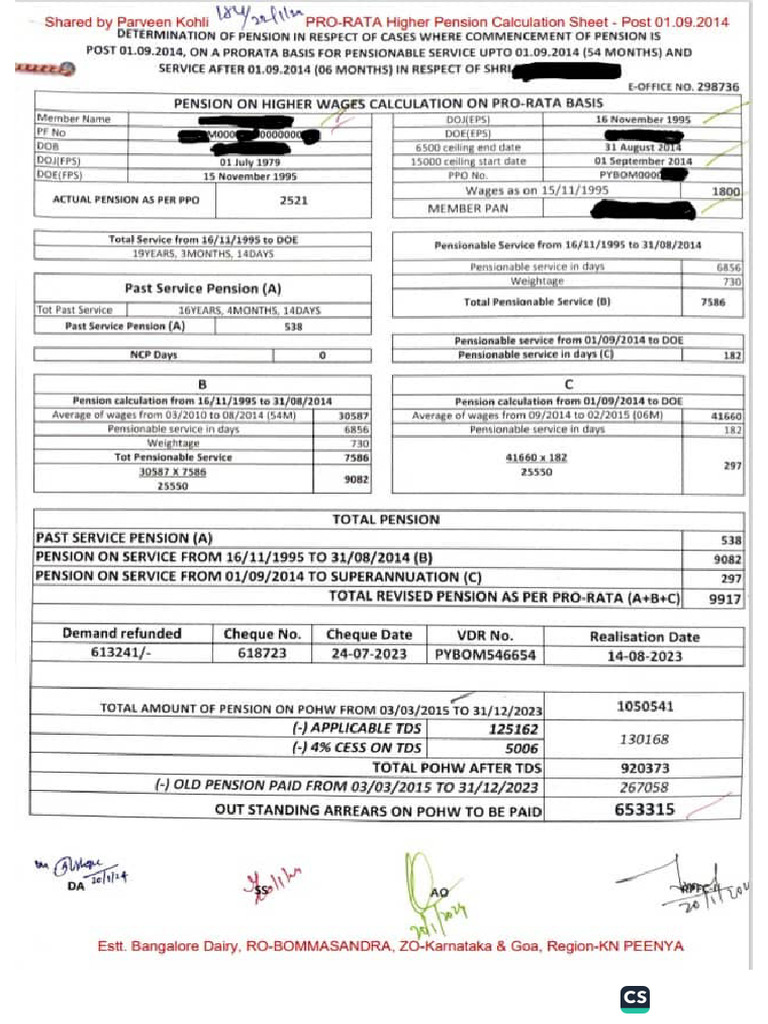 Higher Pension Calculation Sheet | PDF