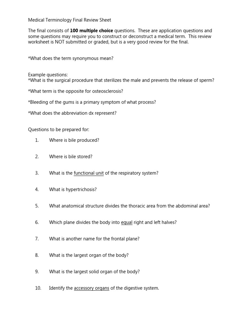 Medical Terminology Final Review Guide | PDF | Medical Specialties ...
