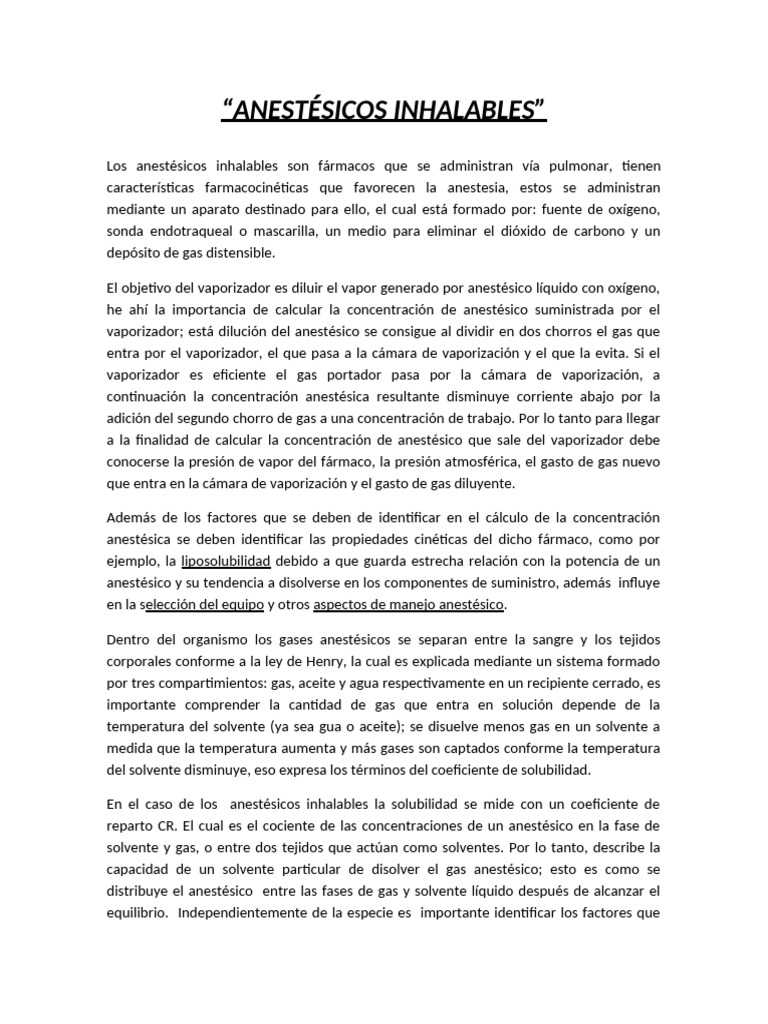Anestésicos Inhalables | PDF | Solubilidad | Gases