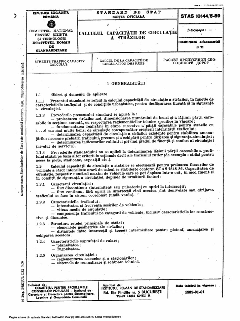 STAS 10144 - 5-89 Calculul Capacitatii de Circulatie A Strazilor | PDF
