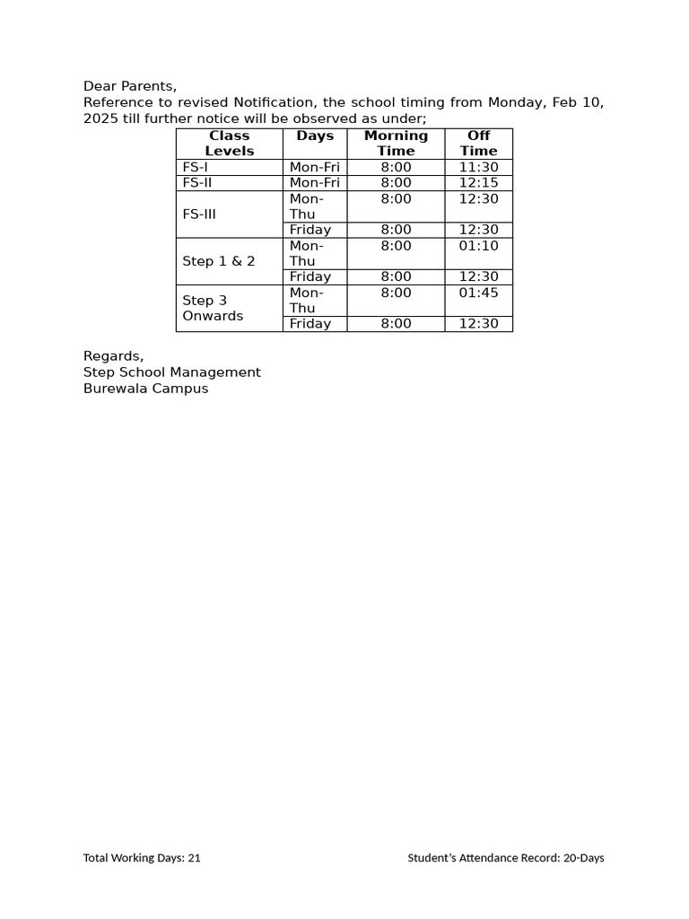 Revised School Timing | PDF