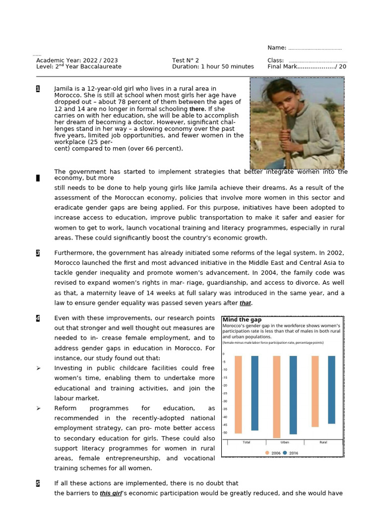 test-3-model-2-english-2-bac-first-term (1) | PDF | Literacy | Morocco