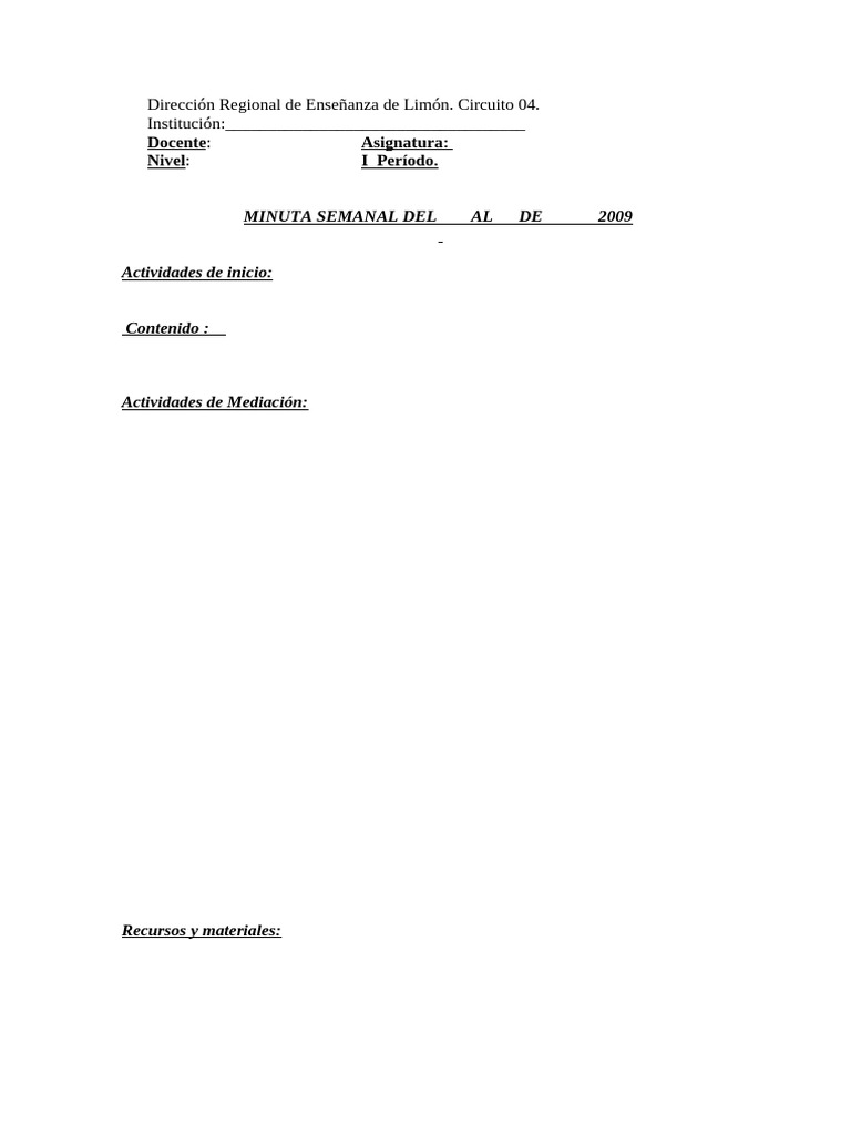 Ejemplo Minuta Asignaturas Complementarias | PDF