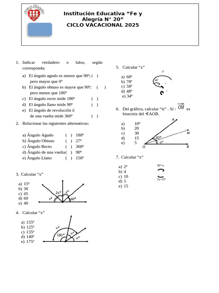 Examen 05 Matematica Angulos | PDF