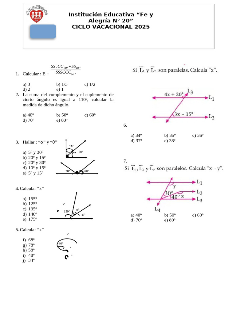 Examen 04 Matematica Angulos | PDF