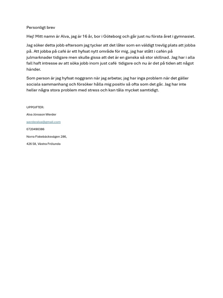 Personligt brev | PDF