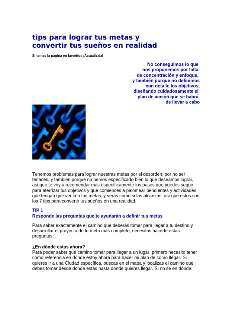 Tips para Lograr Tus Metas y | PDF | Mente | Motivación