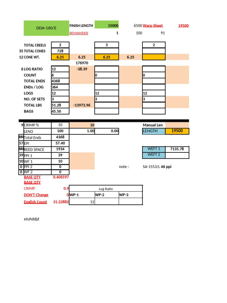 Warp & Weft Calculation | PDF | Numbers | Textiles
