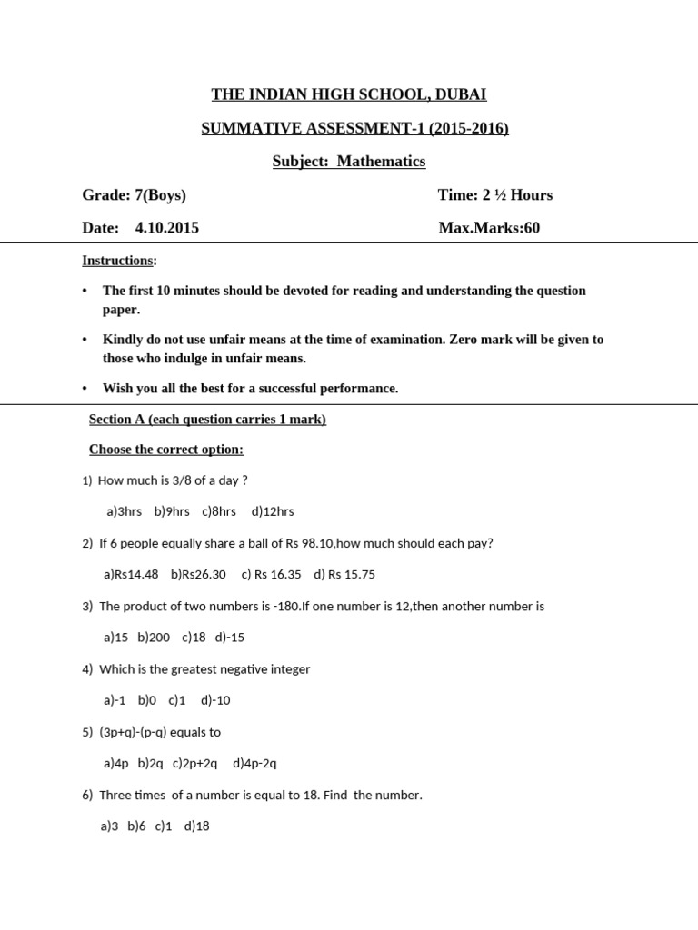 GR7 Math Sa1 QP Boys | PDF | Area | Euclidean Geometry