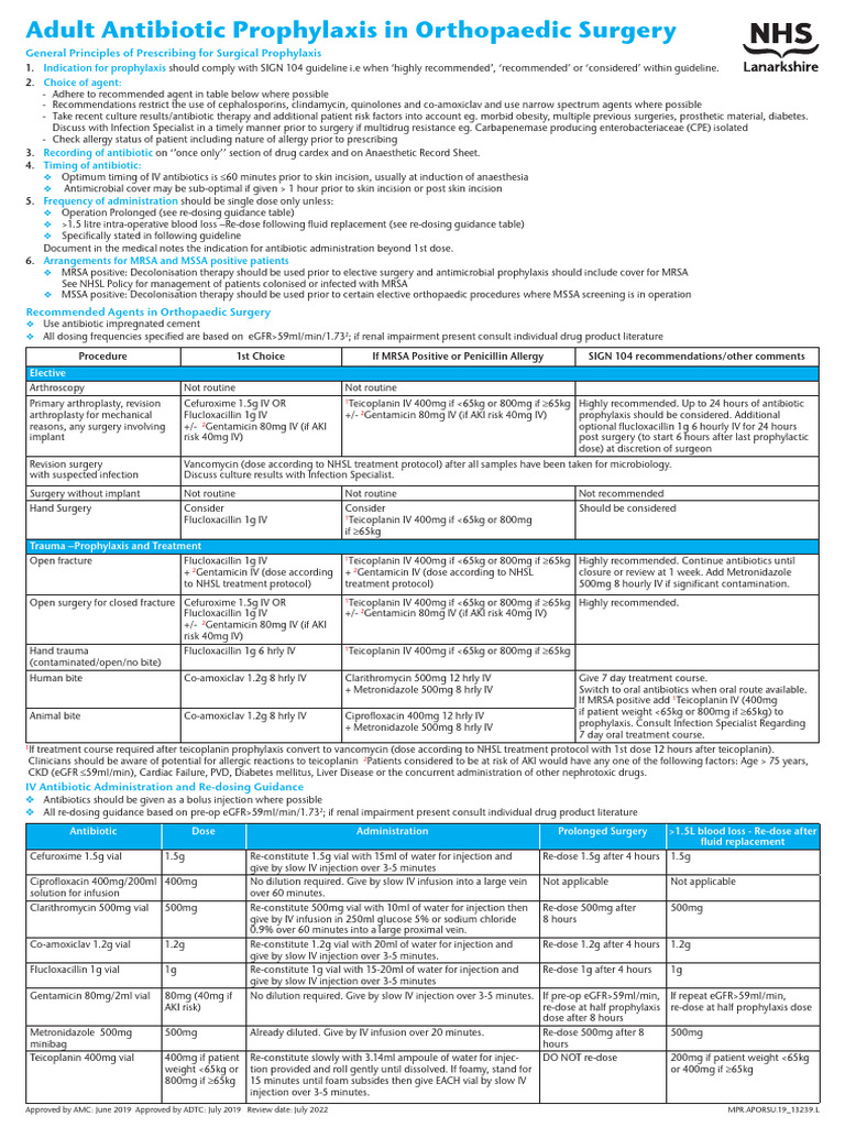 Adult Antibiotic Prophylaxis For Orthopedic Surgery | PDF | Methicillin ...