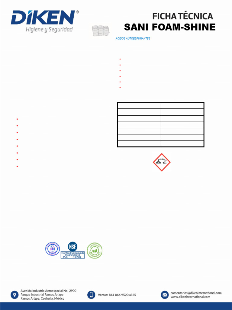 Sani Foam-Shine Ficha Técnica | PDF | Corrosión