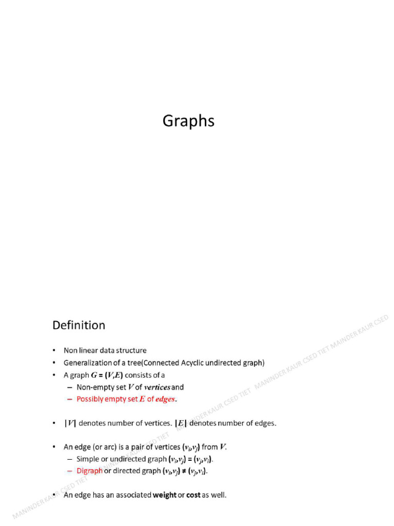 7.1 Graphs Introduction - Representation - Applications | PDF