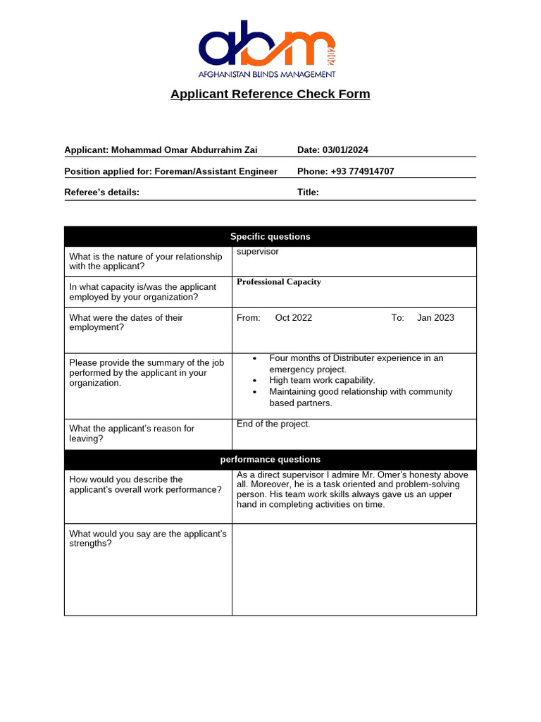 03 Reference-Checking-Form ABM | PDF | Business