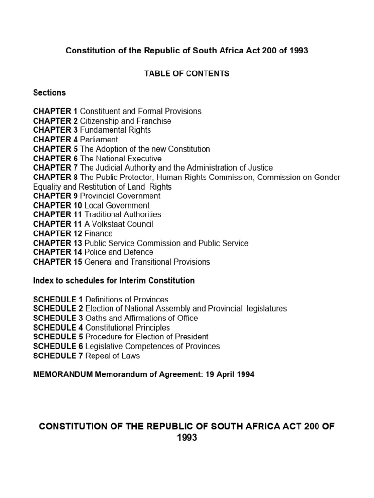 The Interim Constitution of The Republic of South Africa 200 - 1993 ...