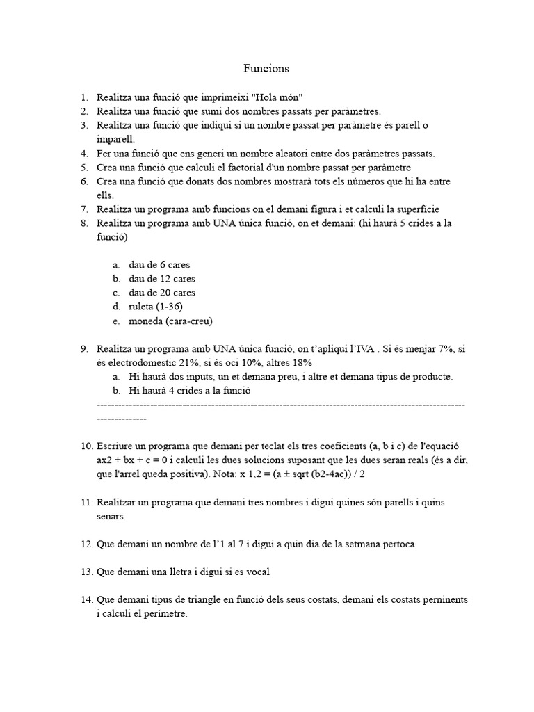 Exercicis Funcions | PDF