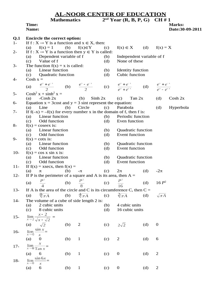 Mathematics 2nd Year CH-1 | PDF | Function (Mathematics) | Variable (Mathematics)
