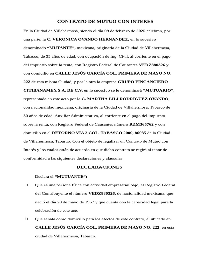Contrato de Mutuo Con Interes | PDF