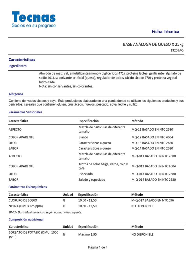 BAQ Report-BRPTNEWFICHA (NUEVA FICHA TECNICA)_4344023 | PDF | Queso | Leche