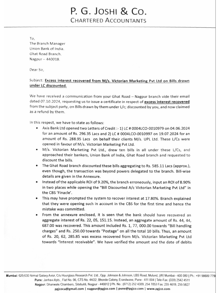 Union Bank Interest Reversal Certificate | PDF