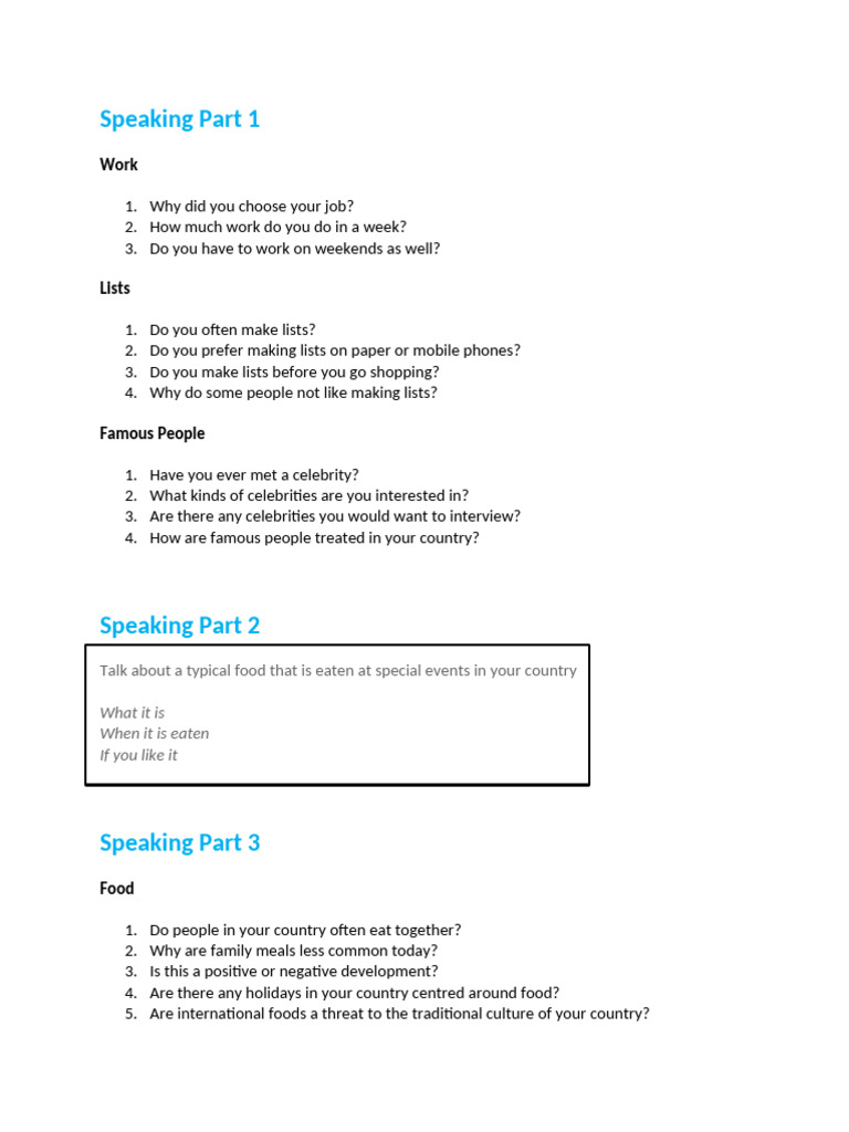 IELTS-Speaking-Test-Lists-Famous-People-Food | PDF