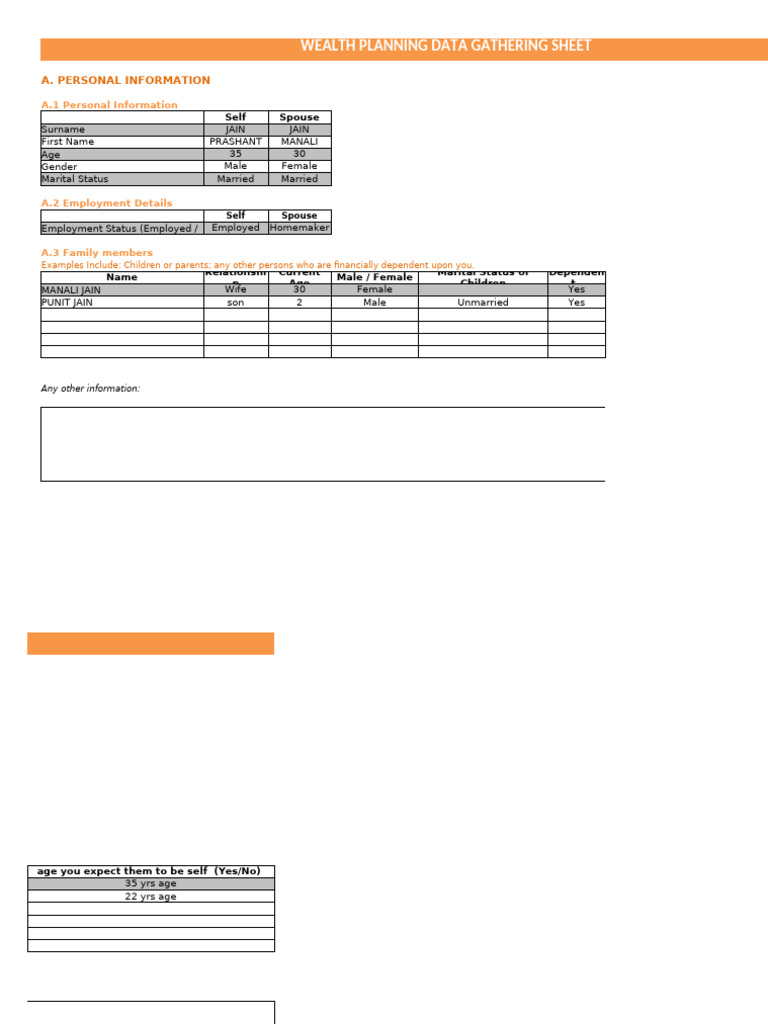 Data Gathering Sheet Excel2 | PDF | Insurance | Investing