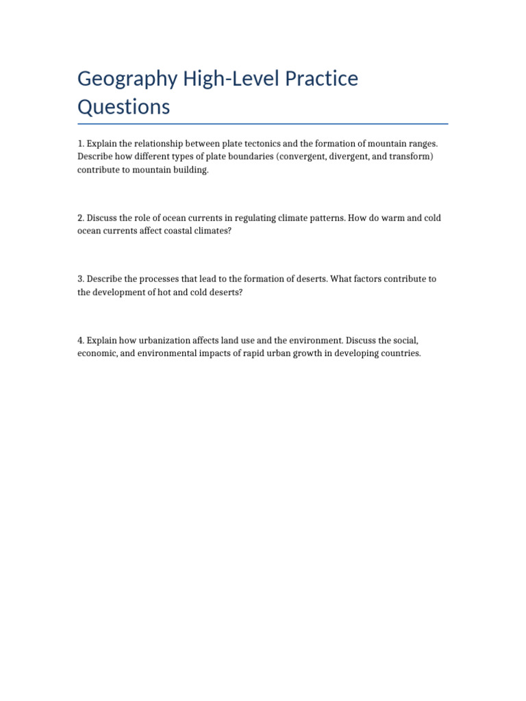 Geography Practice Questions | PDF