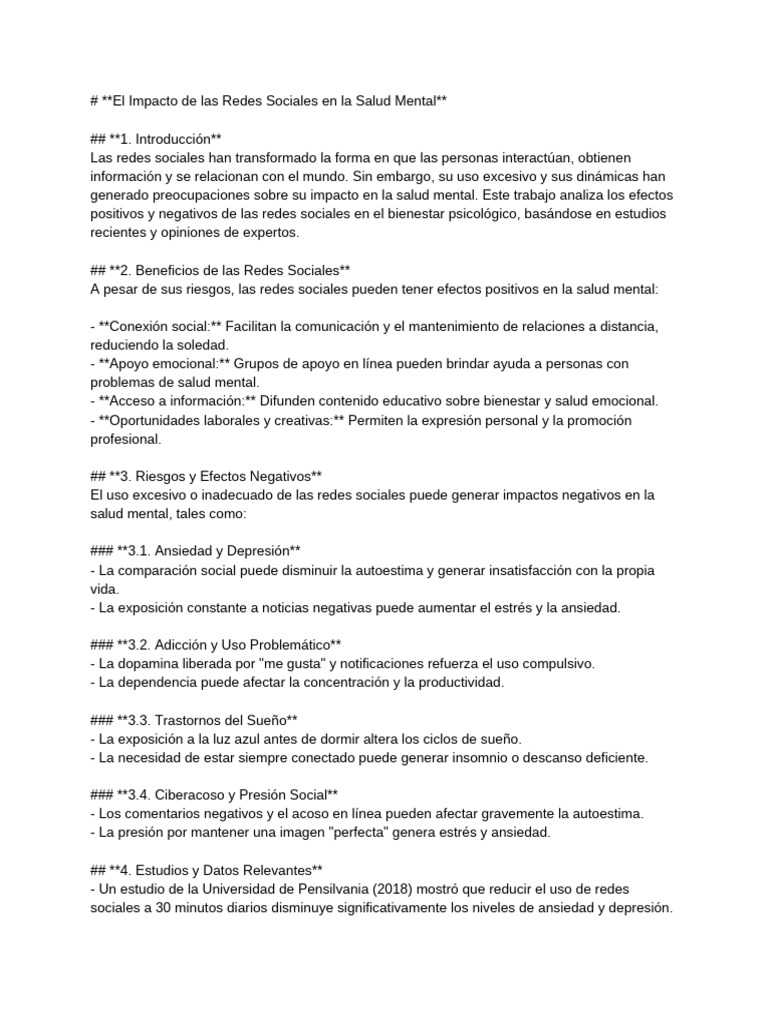 El Impacto de Las Redes Sociales en La Salud Mental | PDF | Salud ...