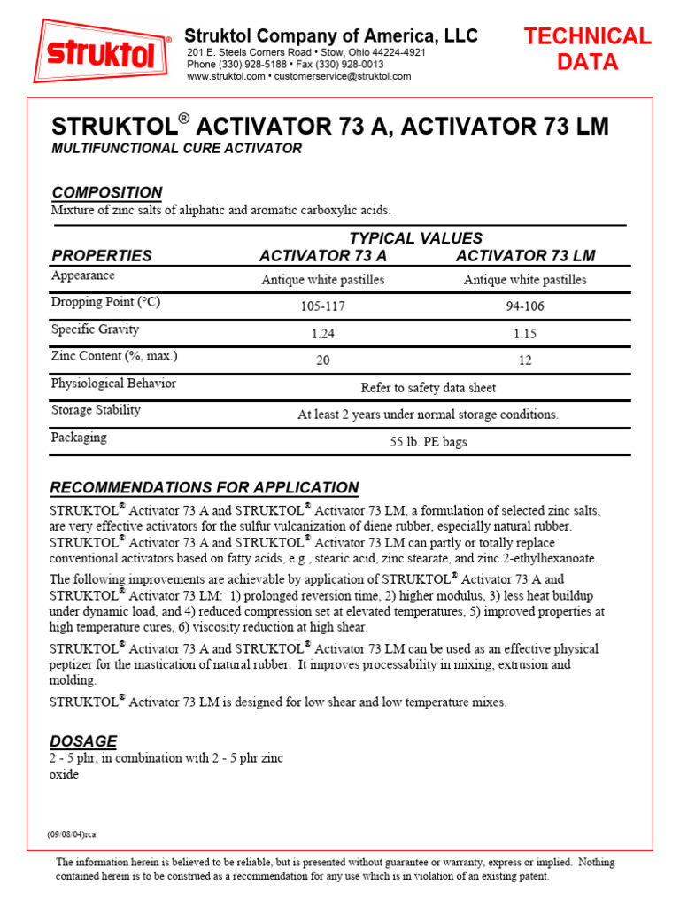 Struktol TD Activator 73A 73LM | PDF | Materials | Chemical Substances