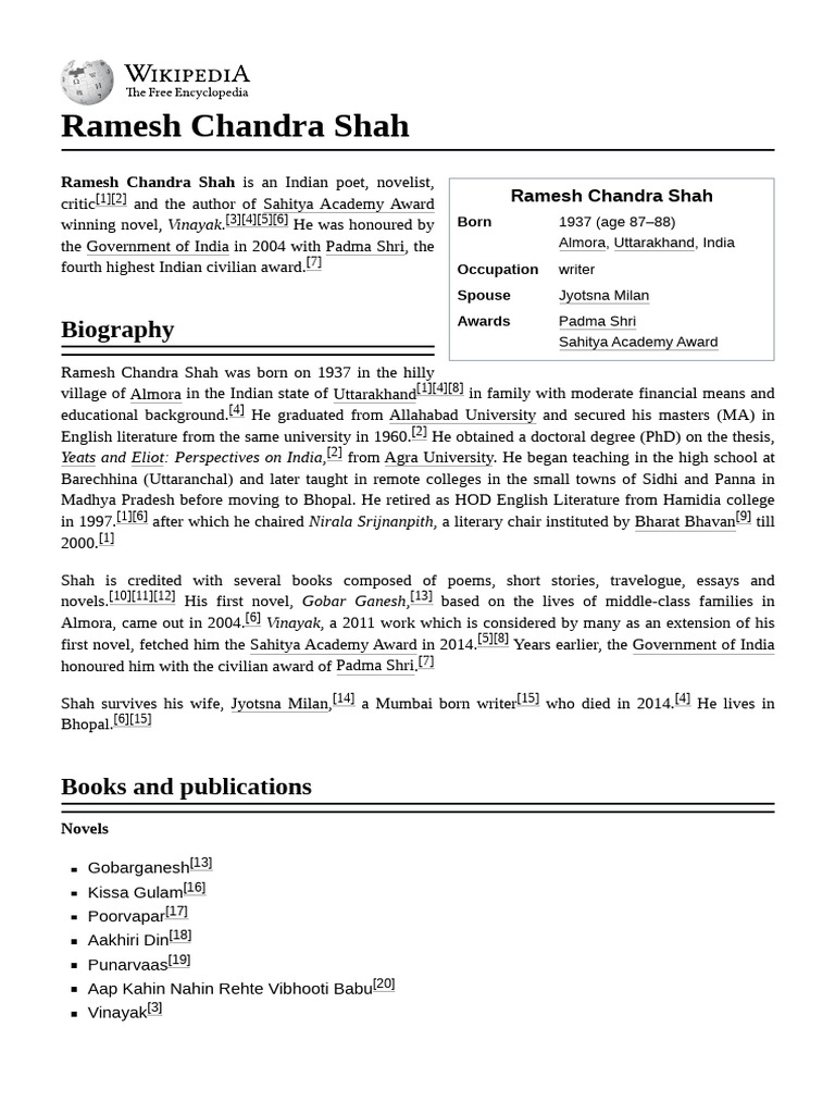 Ramesh_Chandra_Shah | PDF | Indian Literature