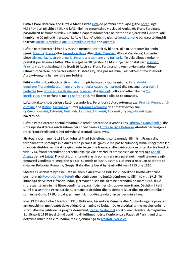 Lufta e Parë Botërore | PDF